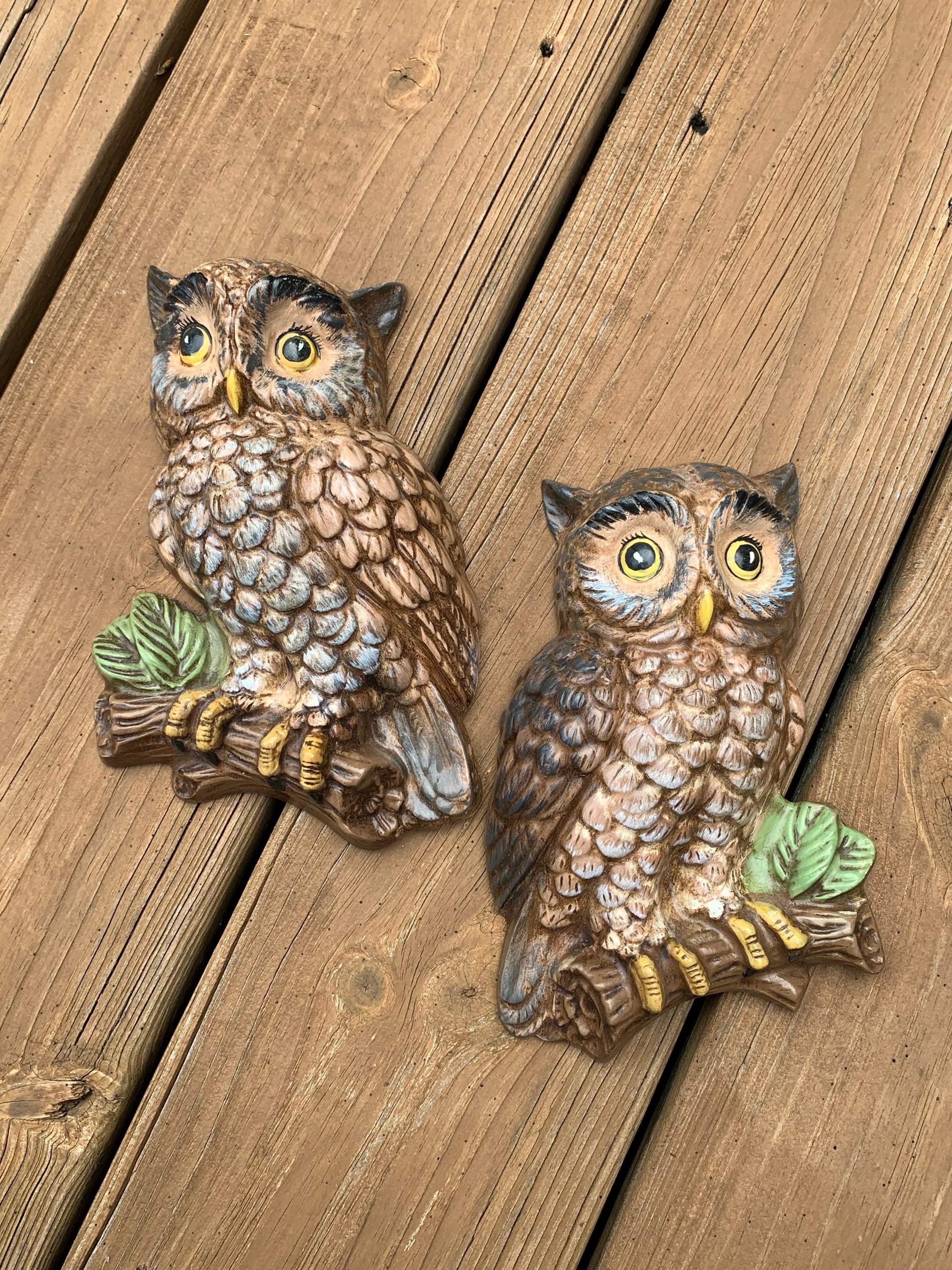 Vintage Owls Pair 2 of Hand Painted Vintage Owl Wall Dexor | Etsy
