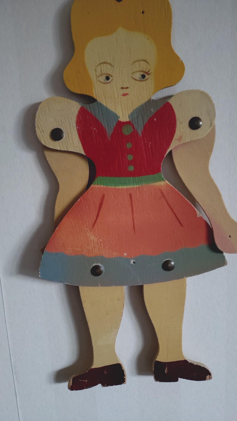 Vintage 1940s Jumping Jack Girl Doll Antique Wooden Marionette Toy ...