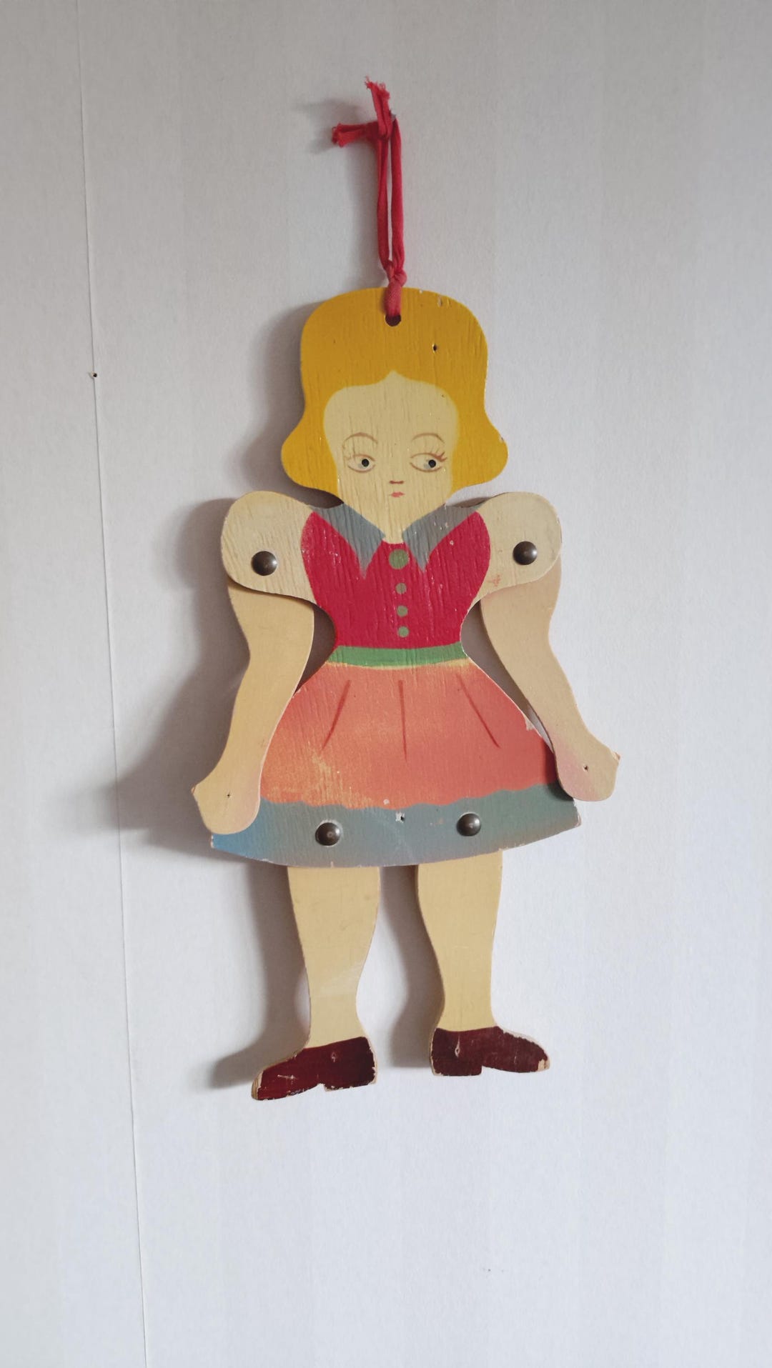 Vintage 1940s Jumping Jack Girl Doll Antique Wooden Marionette Toy ...