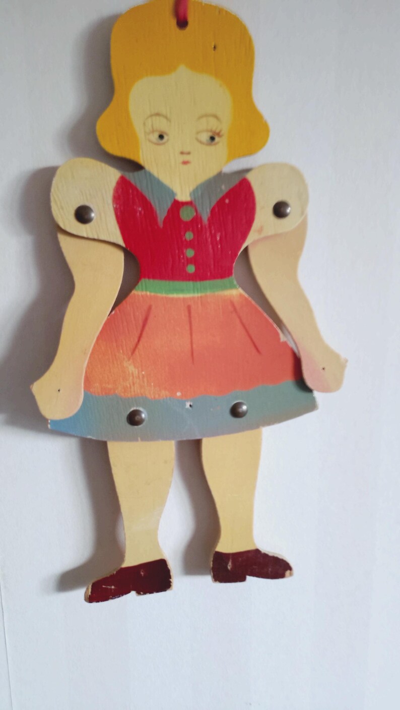 Vintage 1940s Jumping Jack Girl Doll Antique Wooden Marionette Toy ...