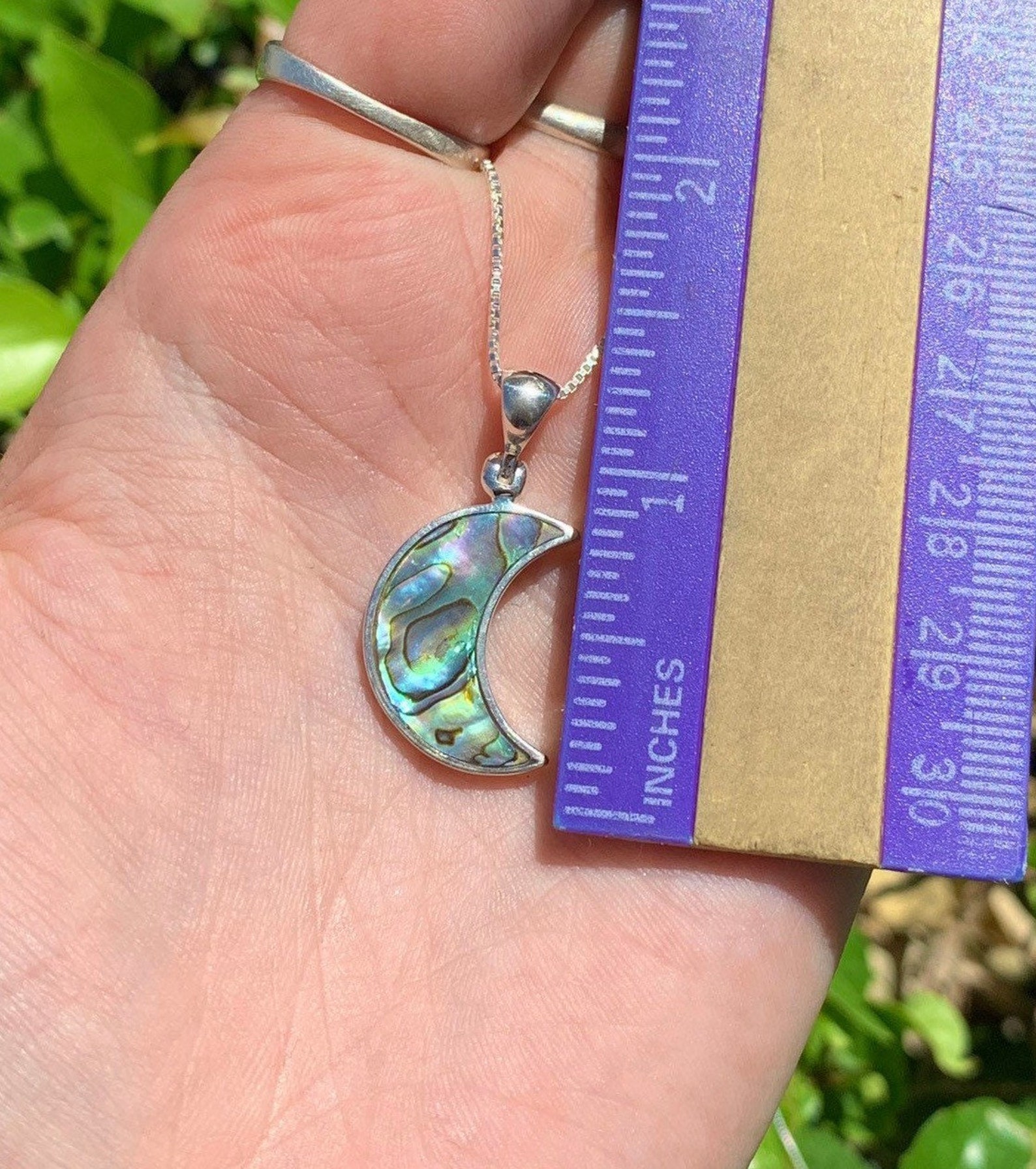 Large Abalone Moon Sterling Silver Pendant – Iridescent Crescent Shell ...
