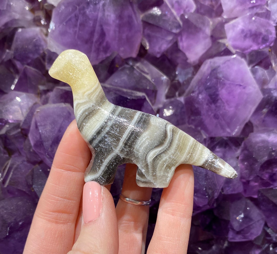 Zebra Onyx Apatosaurus Dinosaur Carving – Small Hand Carved Stone Dino ...