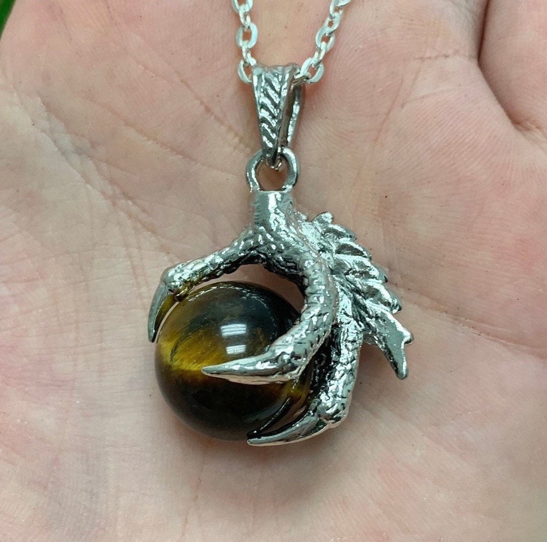 Tigers Eye Dragon Claw Necklace, Dragon Pendant, Tiger Eye Dragon, Root ...