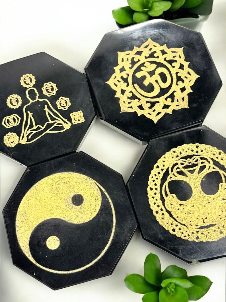 Black Agate Crystal Charging Plate 3-3.5”– Choose Tree of Life, Chakra ...