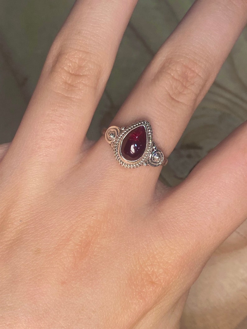 Teardrop Swirl Garnet Sterling Silver Ring Genuine Garnet - Etsy