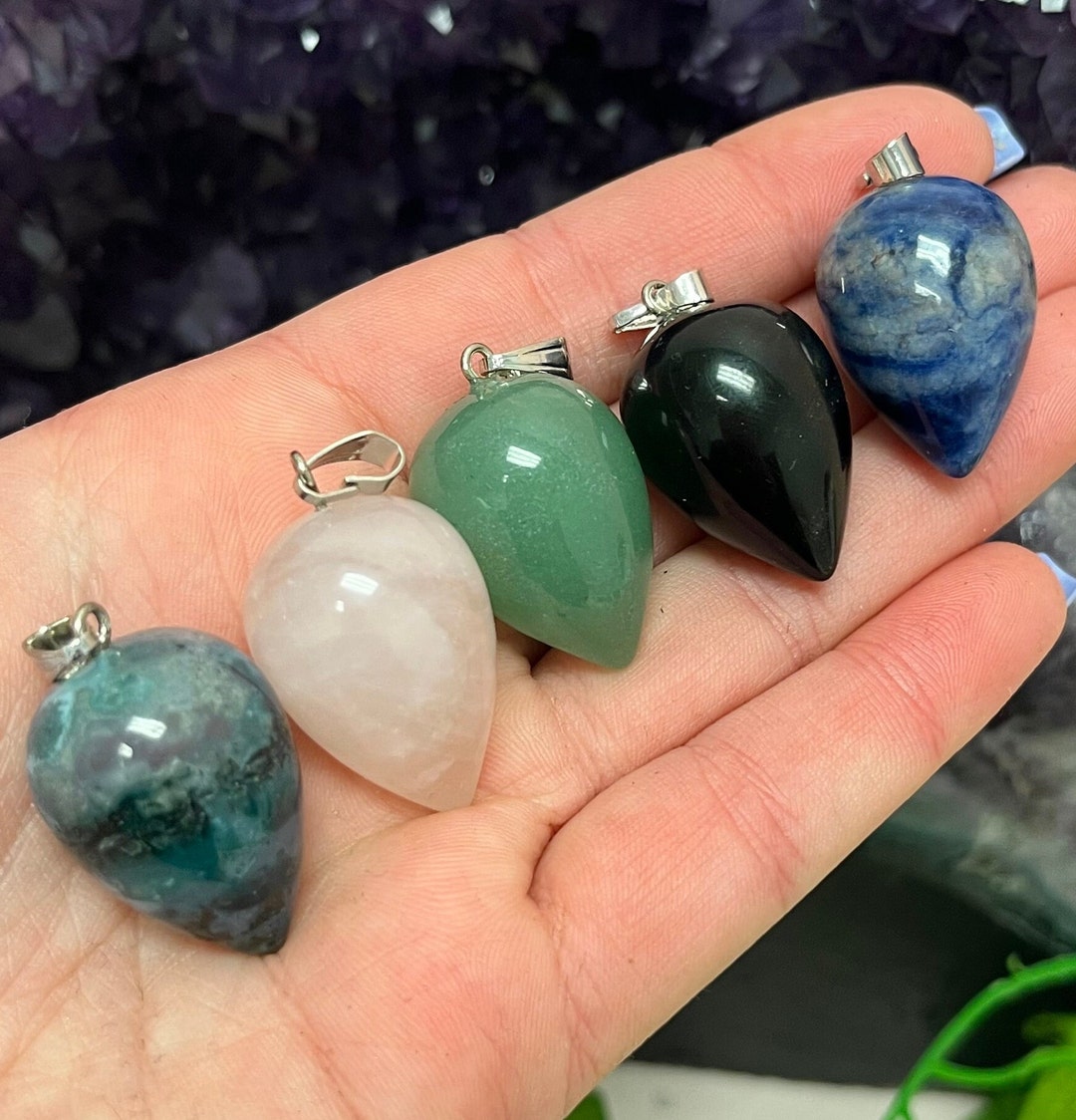 Puffy Teardrop Pendant Collection, Genuine Stone Necklaces, Hippy Boho Style Jewelry, Birthstone ...