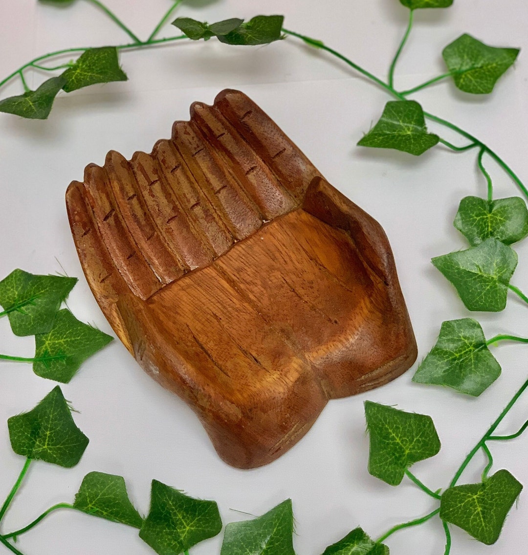 Teak Wood Offering Hands Bowl, Hand Carved Wood, Offering Bowl, Praying ...