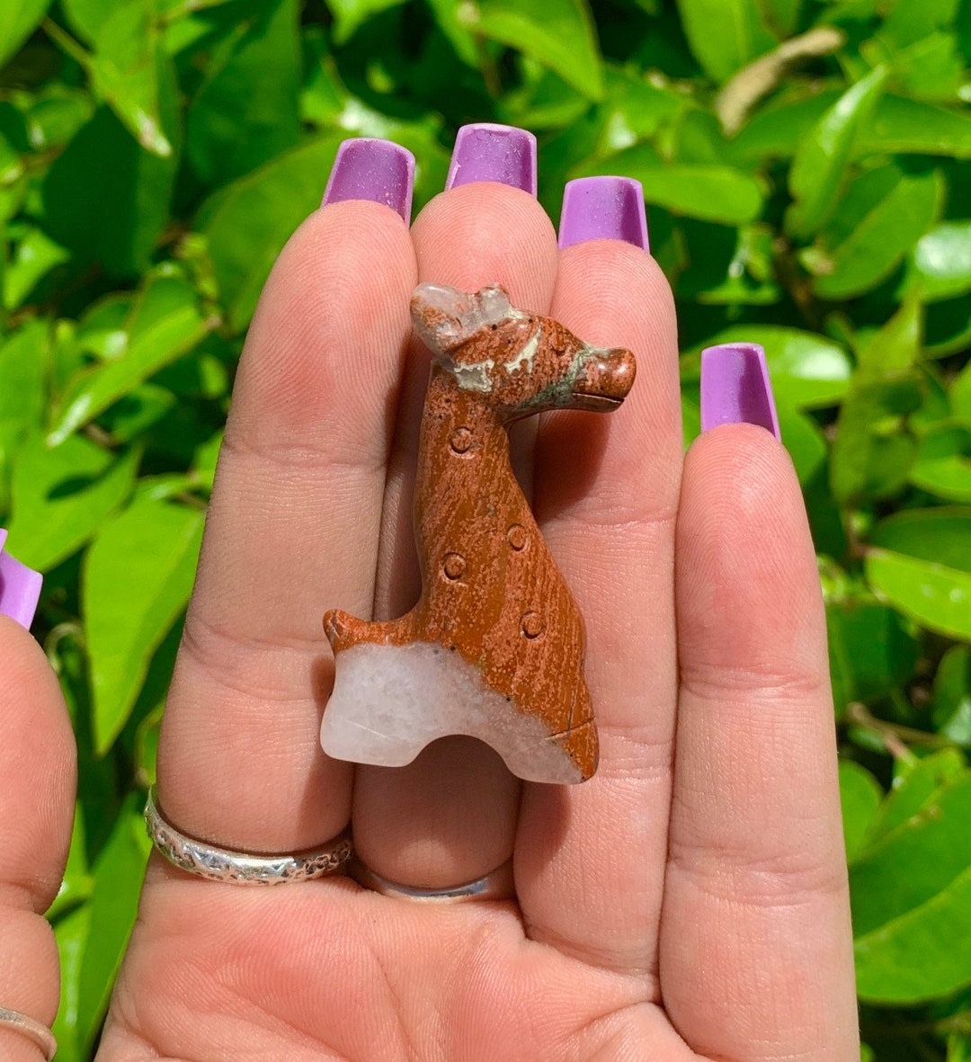Mini Brecciated Jasper Giraffe, Crystal Carving, Red Giraffe Figurine ...