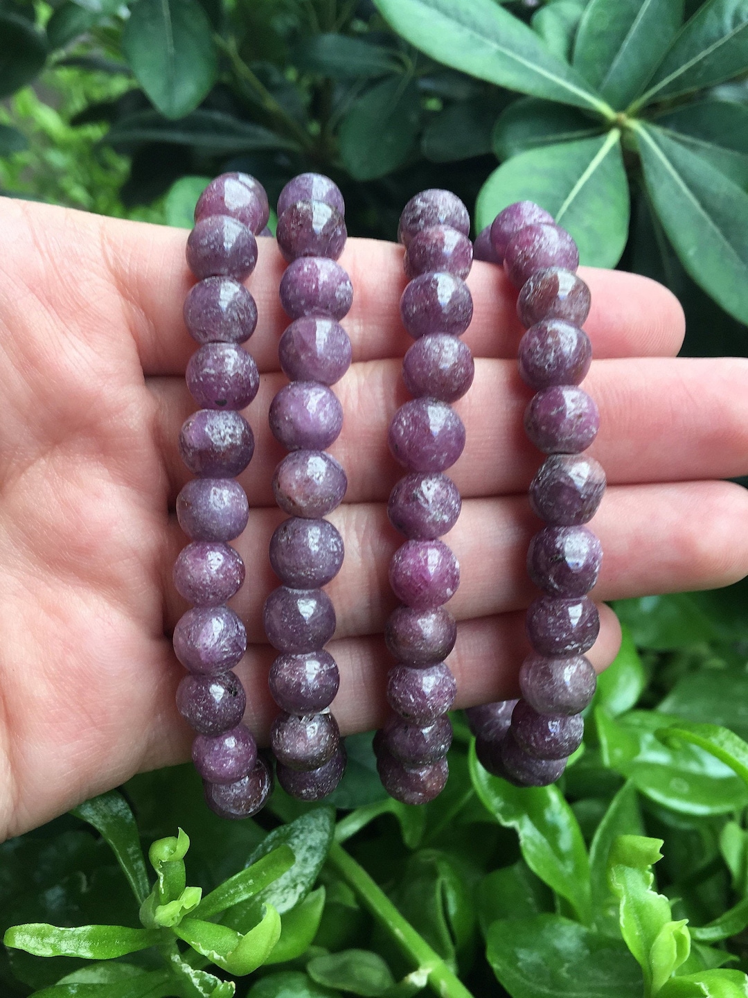 One 8mm Ruby Beaded Bracelet, Ruby Stone Bracelet, Round Beaded Ruby ...