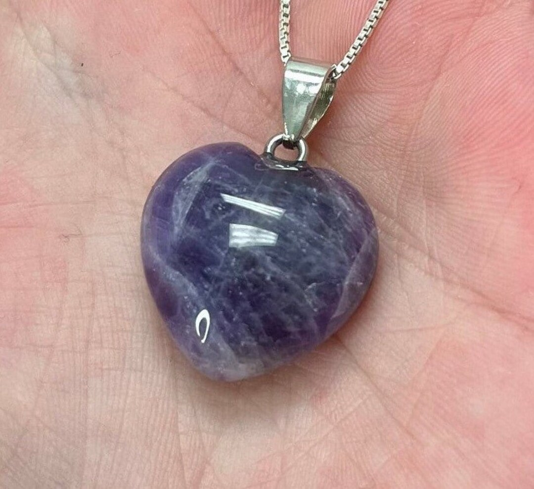 Amethyst Puffy Heart Shape Pendant, Heart Carved Pendant, Crown Chakra ...