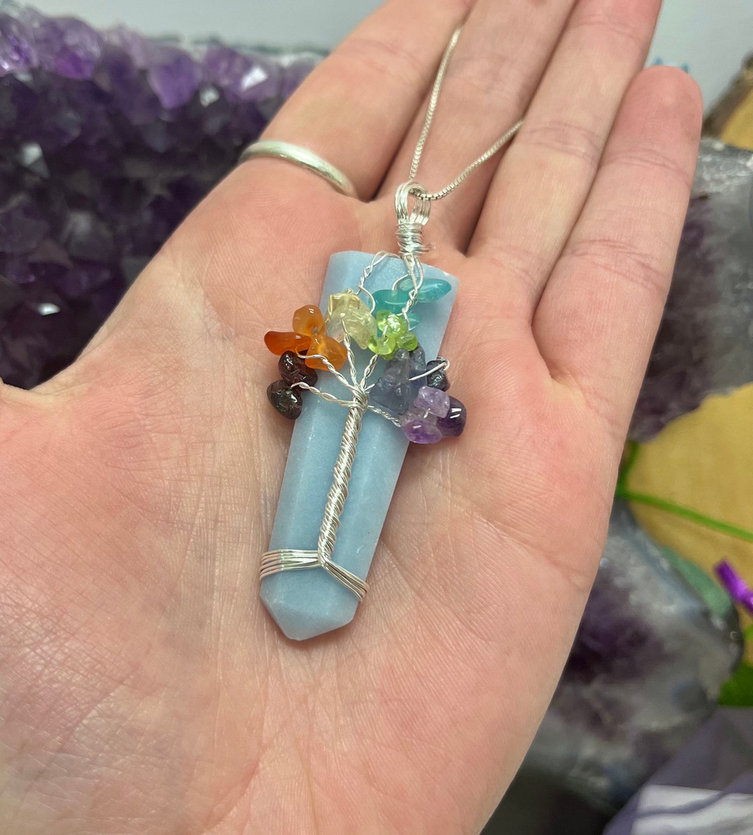 Angelite Chakra Necklace, Angelite Tree of Life, Angelite Chakra ...