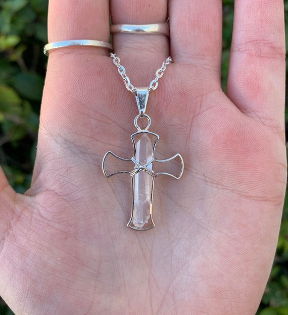 One Clear Quartz Cross Pendant Clear Quartz Necklace Crystal - Etsy
