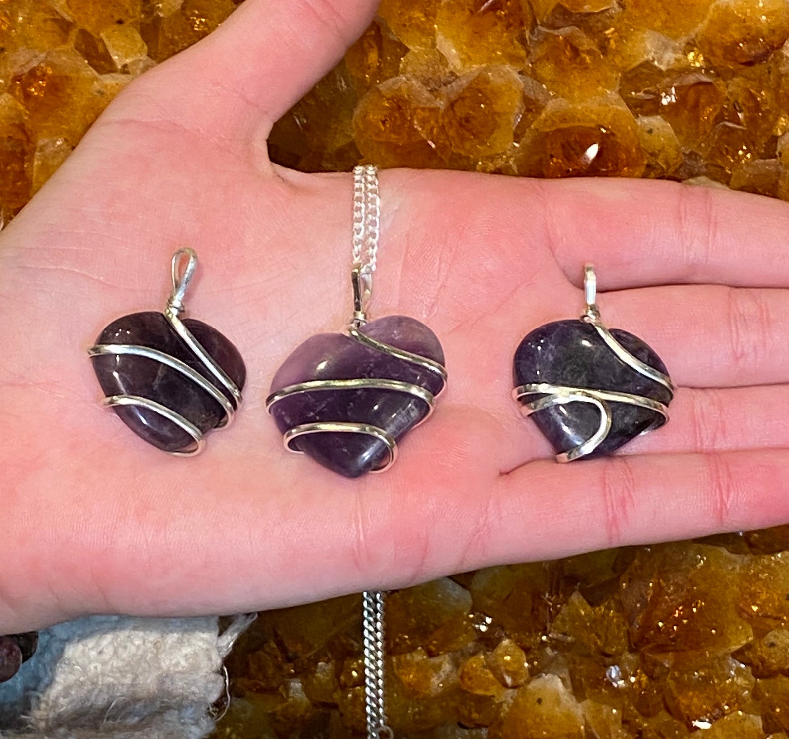 Amethyst Heart Necklace with Plated Chain Purple Heart | Etsy
