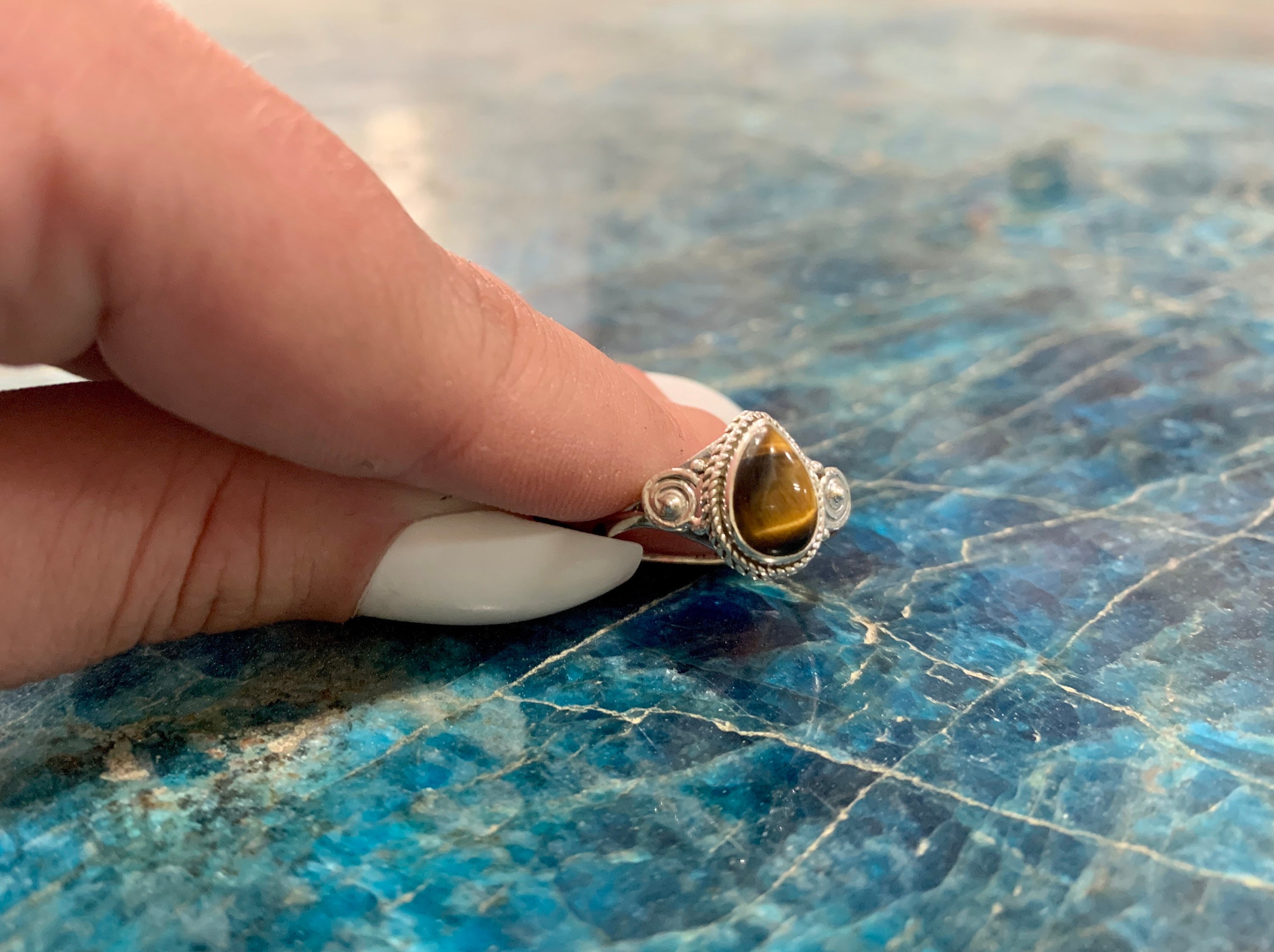 Teardrop Swirl Tigers Eye Sterling Silver Ring, Genuine Tigers Eye ...