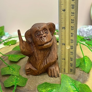 One Teak Wood Funny Monkey Middle Finger Carving, Gag Gift, Bachelor ...