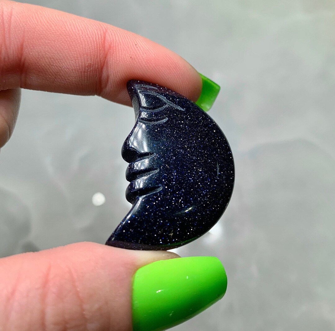 Midnight Goldstone Celestial Moon Carving, Midnight Goldstone Carving ...