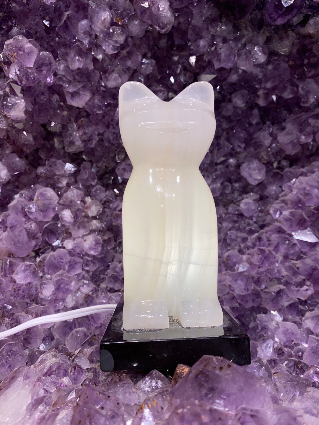 White Onyx Cat Lamp With Bulb and Cord, Cat Lover Gift, Kitty Lamp ...