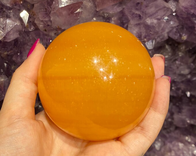 One 75mm Orange Calcite Sphere, Orange Calcite, Calcite Sphere, Orange ...