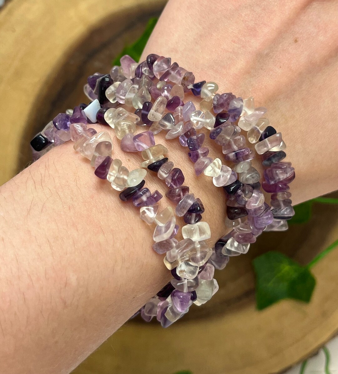 Magical Dark Fluorite Stone Chip Bracelet, Third Eye Chakra, Heart ...