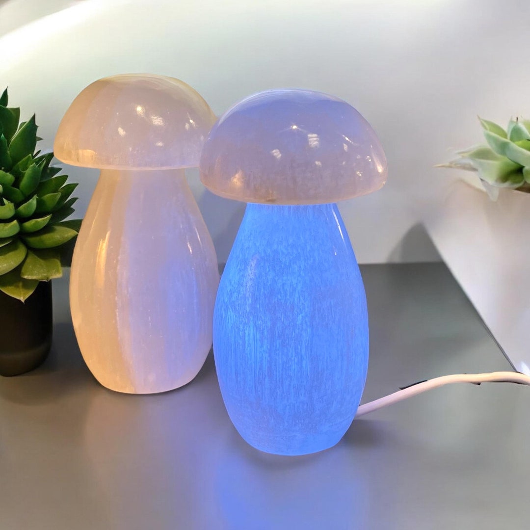 Cute Selenite Mushroom Lamp With LED Light– Crystal Night Light for ...