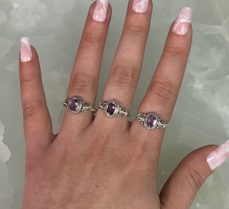 Oval Swirl Amethyst Sterling Silver Ring Amethyst Stackable - Etsy
