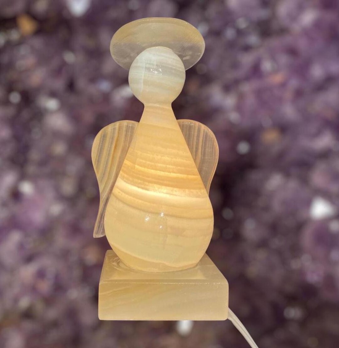 Amber Onyx Angel Lamp With Bulb and Cord, Angel Lamp, Meditation Lamp ...