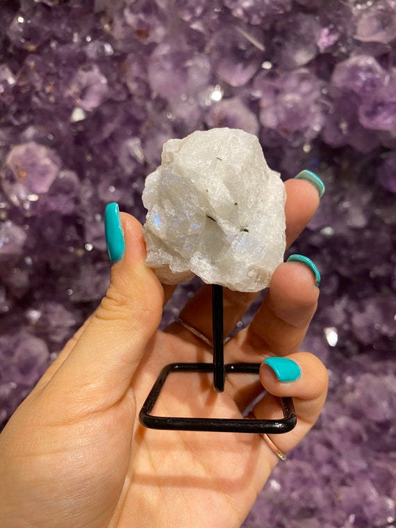 Rainbow Moonstone on Metal Stand Home Décor Rocks & Geodes etna.com.pe