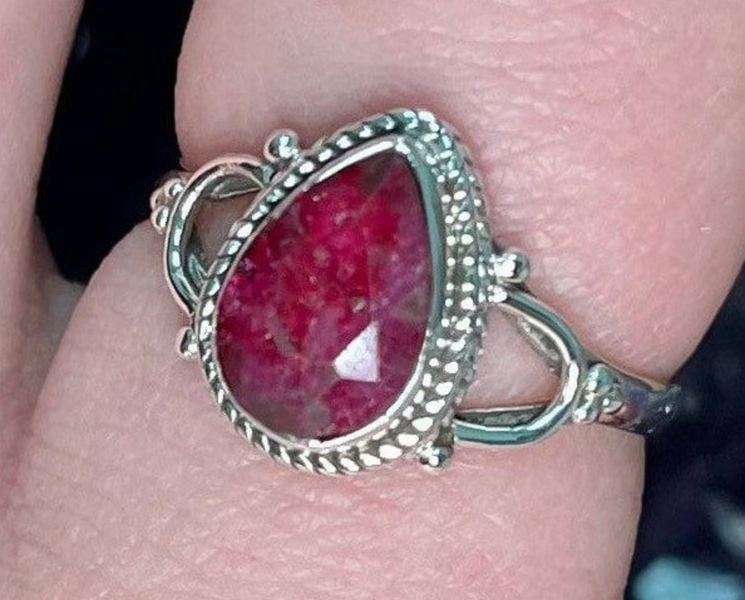 Teardrop Ruby Wishbone Design Sterling Silver Ring, Genuine Ruby Stackable Ring, July Birthstone ...
