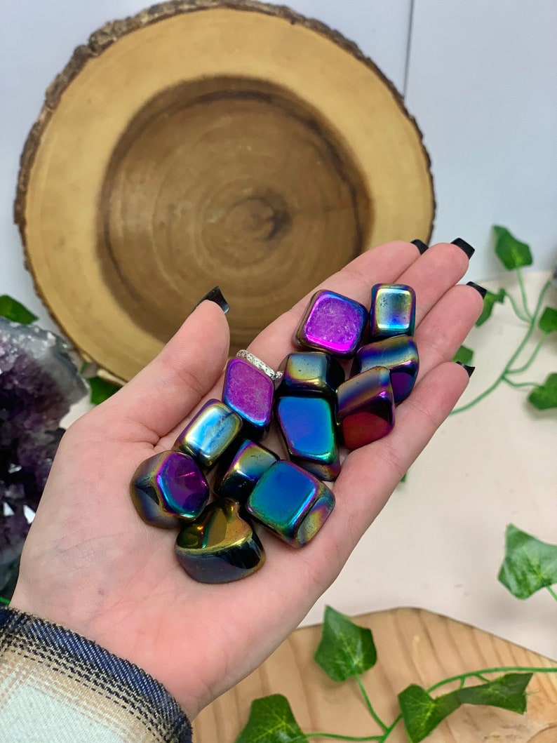 One Aura Hematite Tumbled Stone Rainbow Aura Hematite - Etsy