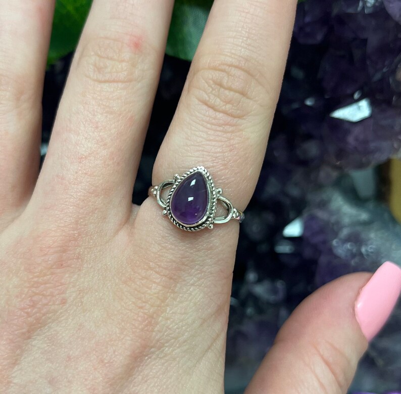 Teardrop Amethyst Wishbone Design Sterling Silver Ring - Etsy