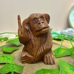 One Teak Wood Funny Monkey Middle Finger Carving, Gag Gift, Bachelor ...