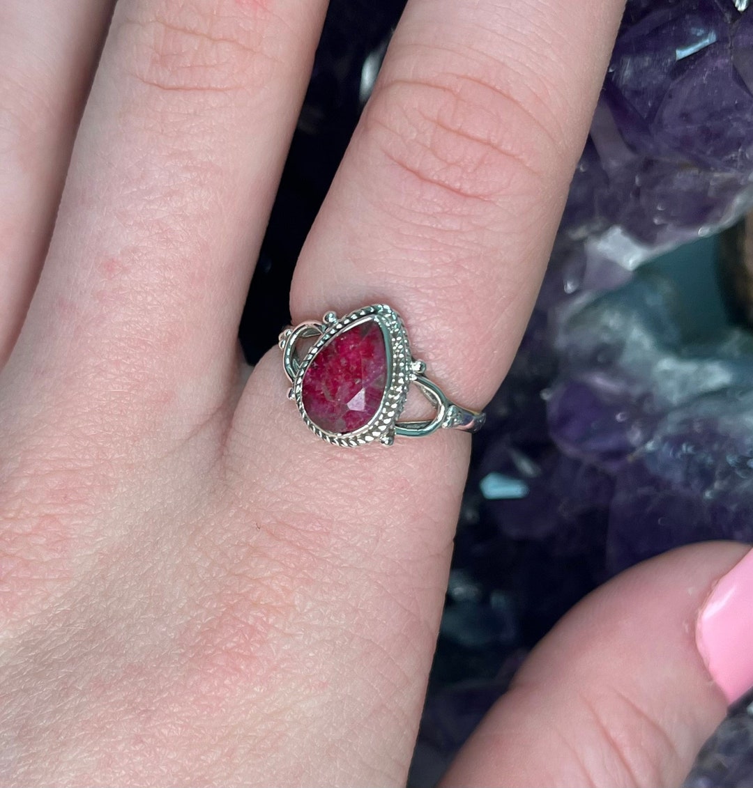 Teardrop Ruby Wishbone Design Sterling Silver Ring, Genuine Ruby ...