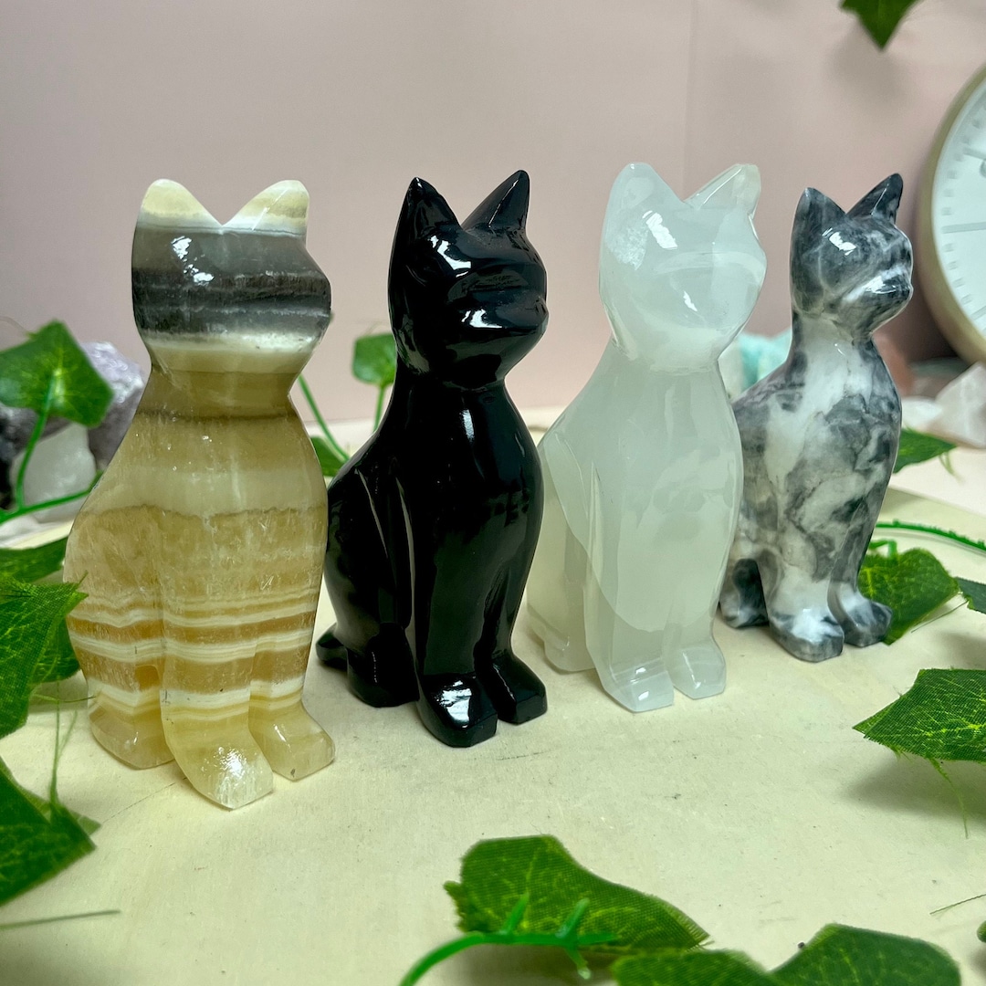 Crystal Cat Collection (multiple Stone Available), Carved Kitty, Cat ...