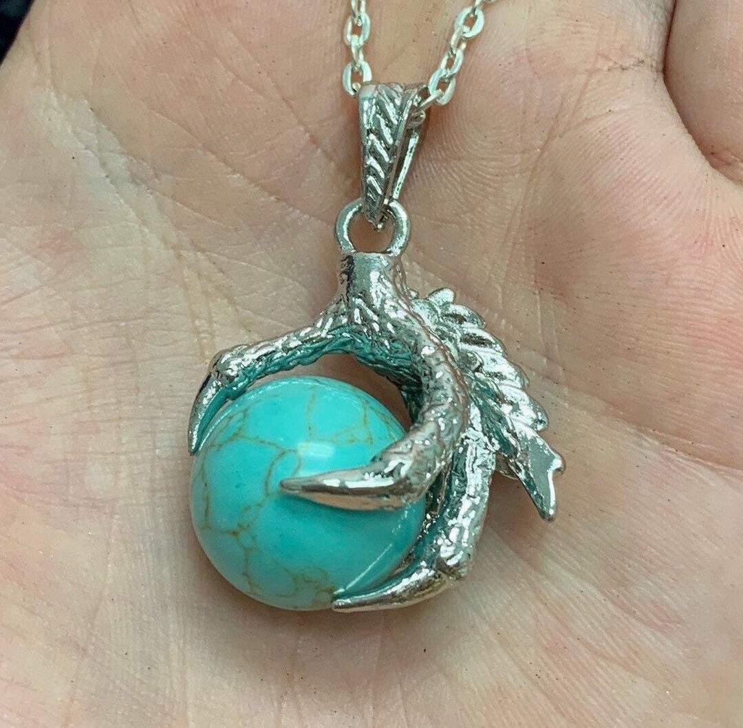 Blue Howlite Dragon Claw Necklace, Turkenite Dragon, Dyed Howlite ...