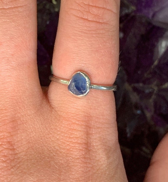 Rough Sapphire Sterling Silver Ring Stackable Crystal Ring - Etsy