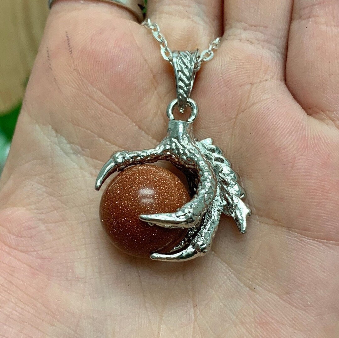 Goldstone Dragon Claw Necklace, Crystal Claw Pendant, Goldstone Dragon ...