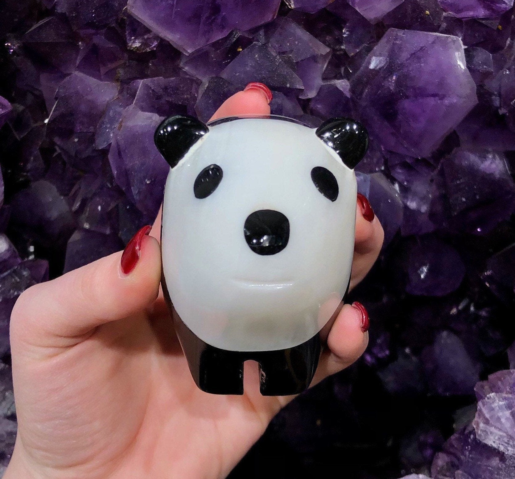 One Black and White Onyx Panda Carving Panda Bear Carving | Etsy