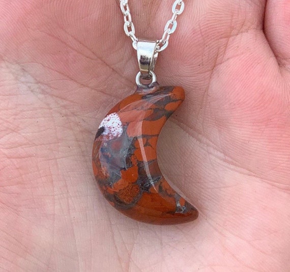 Brecciated Jasper Puffy Moon Shape Pendant Moon Carved - Etsy