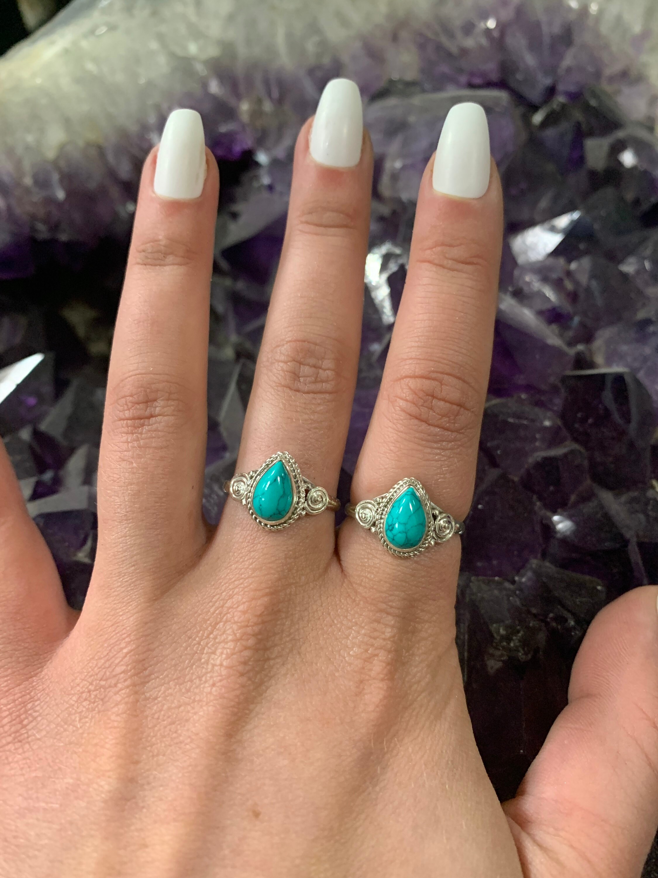 Teardrop Swirl Turquoise Sterling Silver Ring Genuine - Etsy