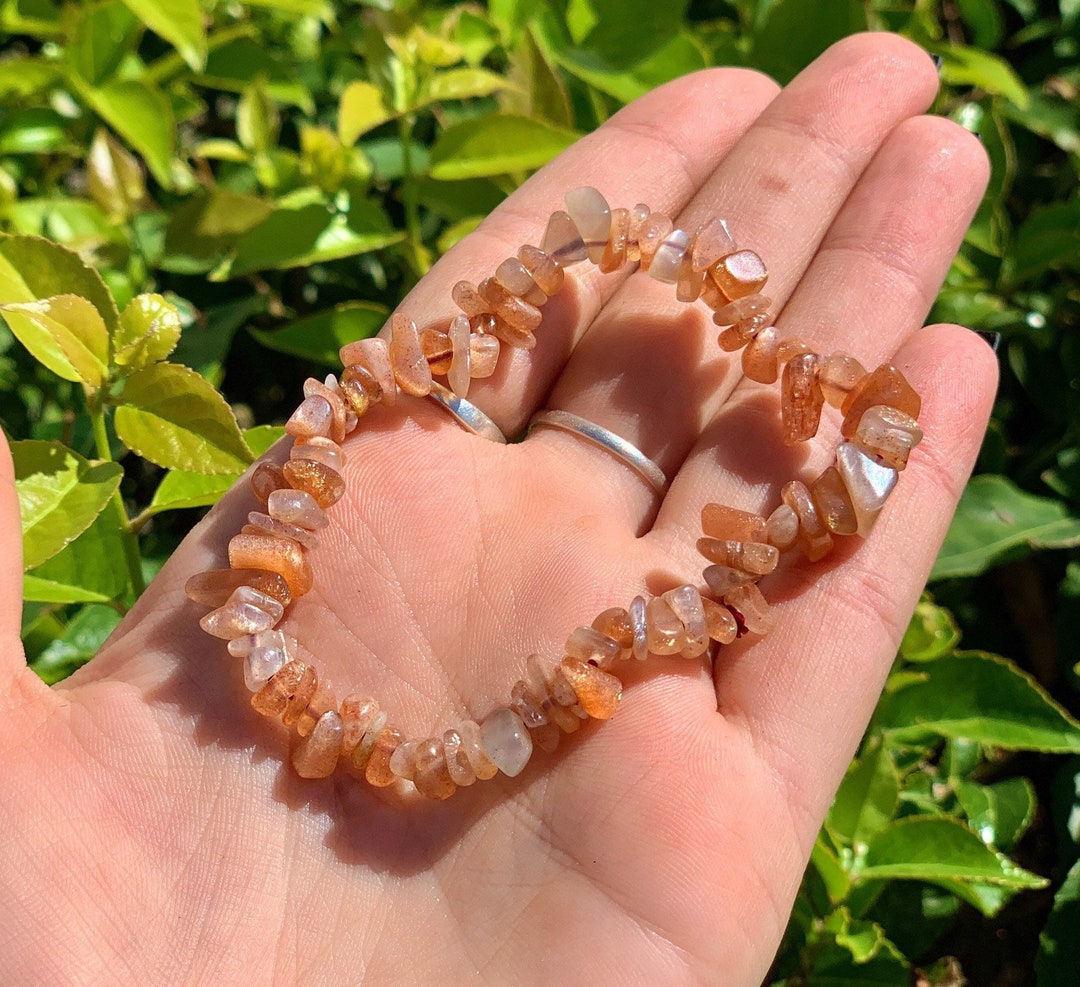 One Sunstone Stone Chip Bracelet, Sunstone Bracelet, Stretch Bracelet ...