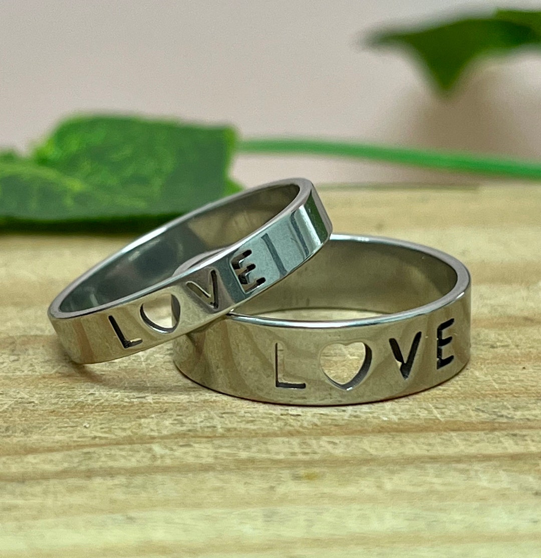 Love Engraved Stainless Steel Ring (silver or Gold), Love Cut Out Band ...