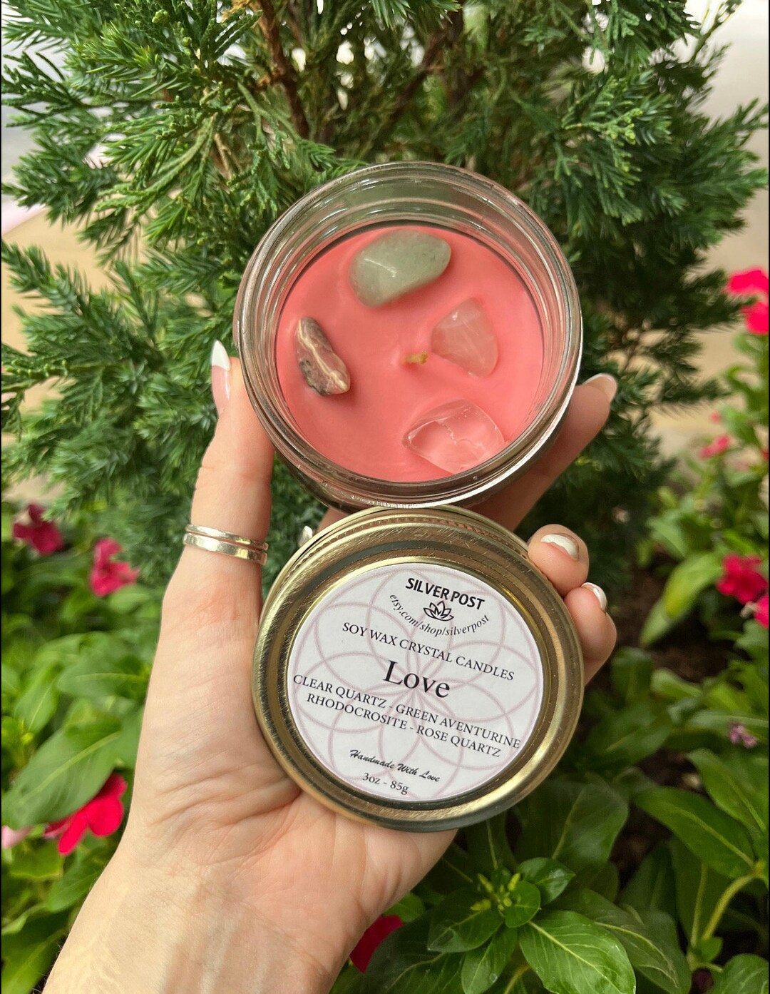 Hand Made 3oz Crystal Candle for Love, Soy Wax Aromatherapy, Crystal ...