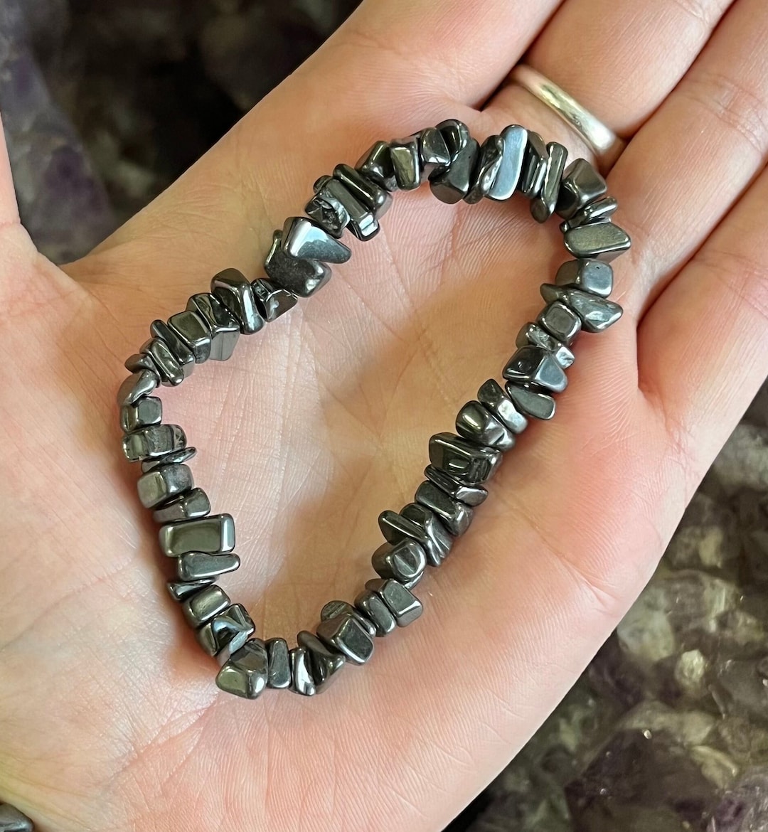 One Hematite Stone Chip Bracelet, Healing and Grounding Bracelet ...