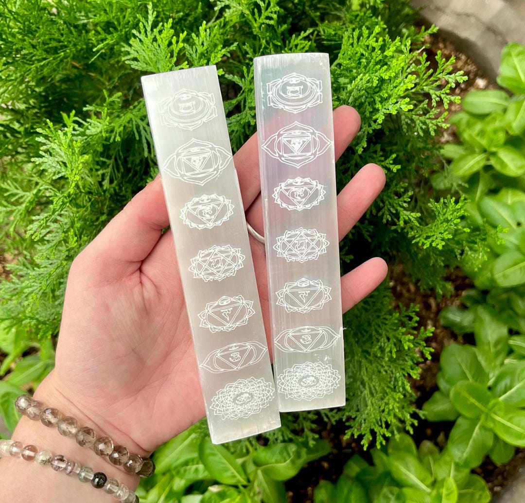 Selenite Etched 7 Chakra Ruler, Selenite Charging Bar, Mediation Plate ...