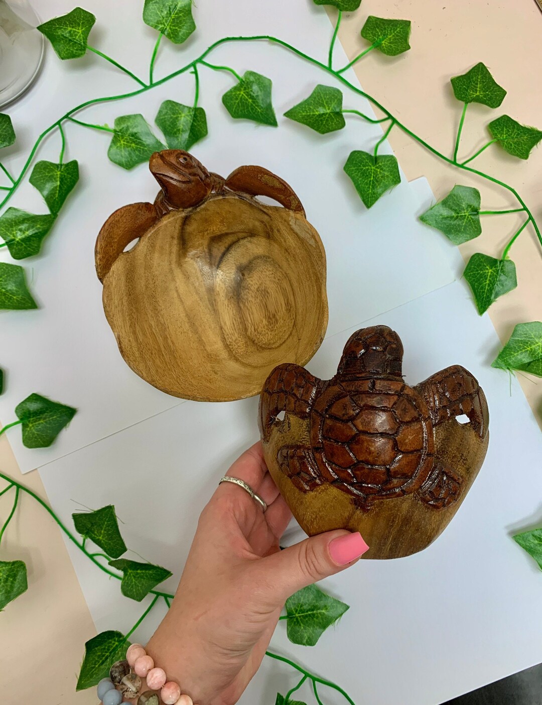 Teak Wood Sea Turtle Bowl, Hand Carved Wooden Bowl, Turtle Carving ...