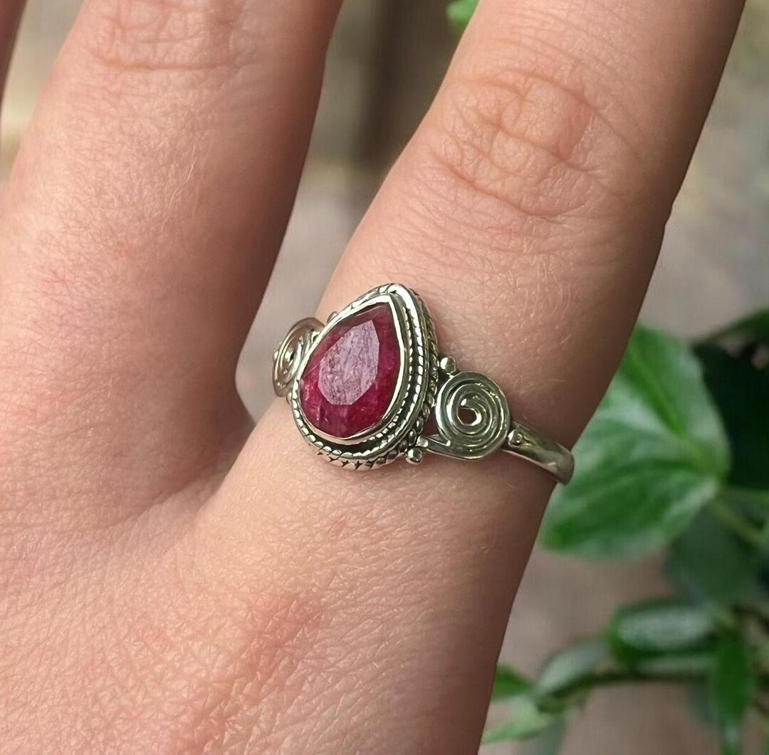 Teardrop Swirl Ruby Sterling Silver Ring, Genuine Ruby Stackable Ring ...