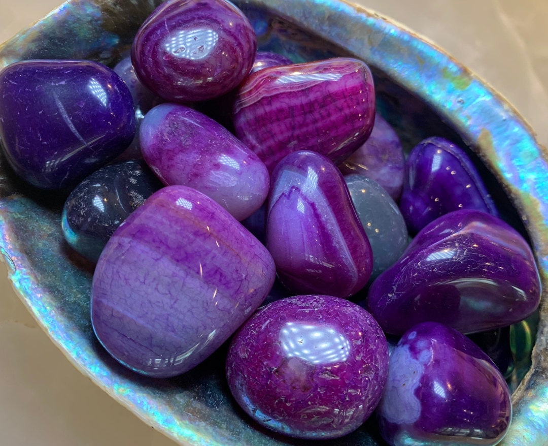 Purple Agate Tumbled Stone, Agate, Purple Agate, Crown Chakra, Energy ...