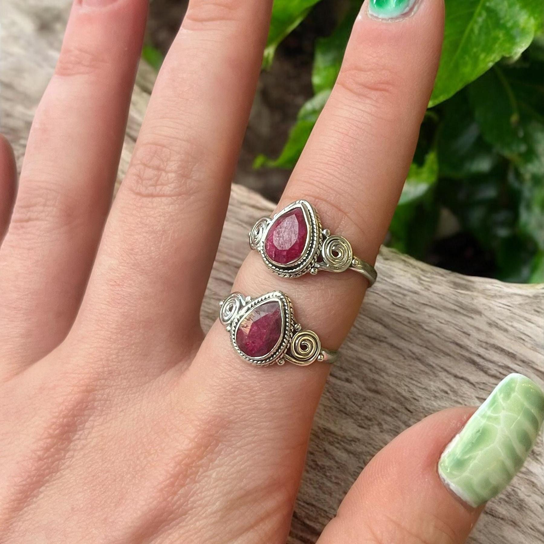 Teardrop Swirl Ruby Sterling Silver Ring, Genuine Ruby Stackable Ring ...
