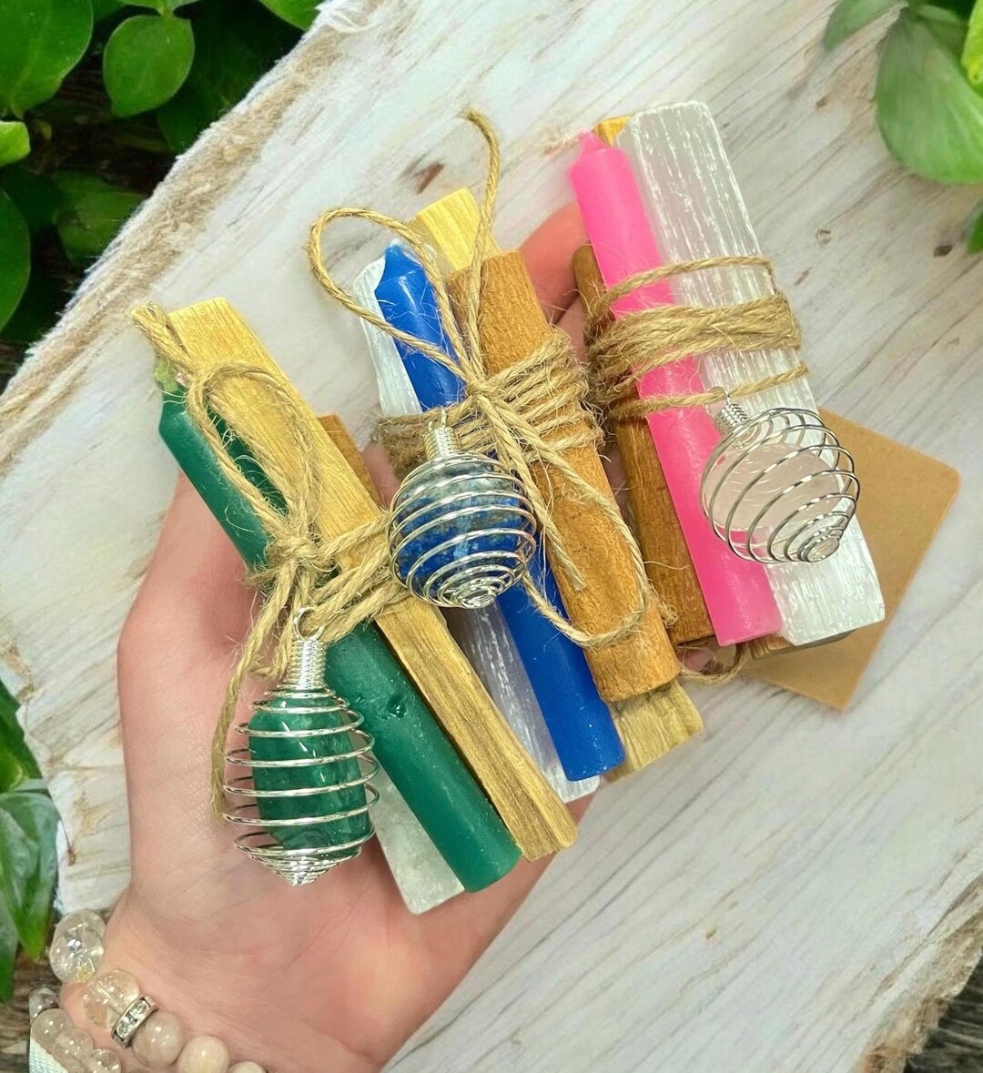 Chime Candle Intention Bundle- Assorted Colors W Palo Santo, Selenite ...