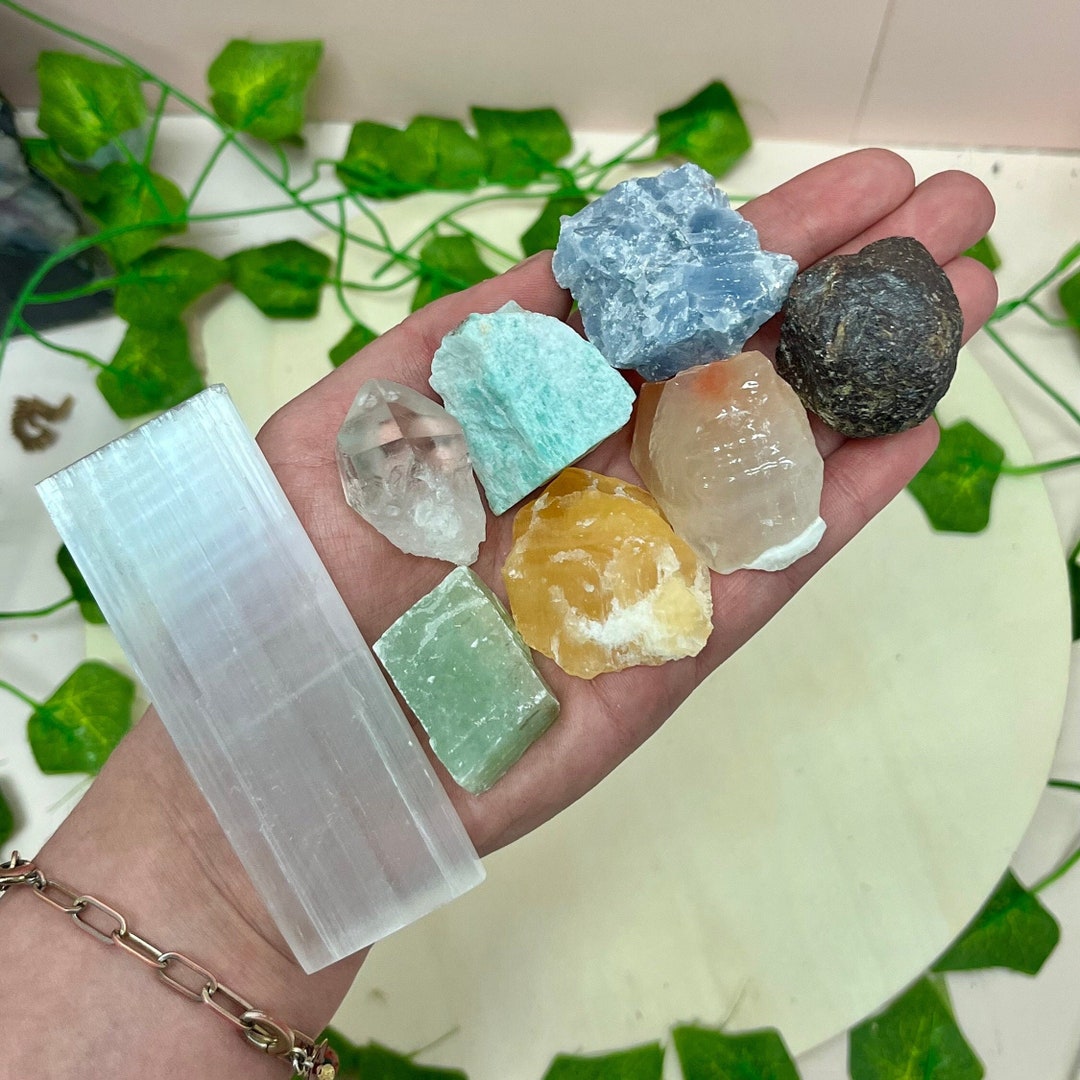 Rough 7 Chakra Crystal Set - 7 Rough Stones (quartz, Amazonite, Blue ...